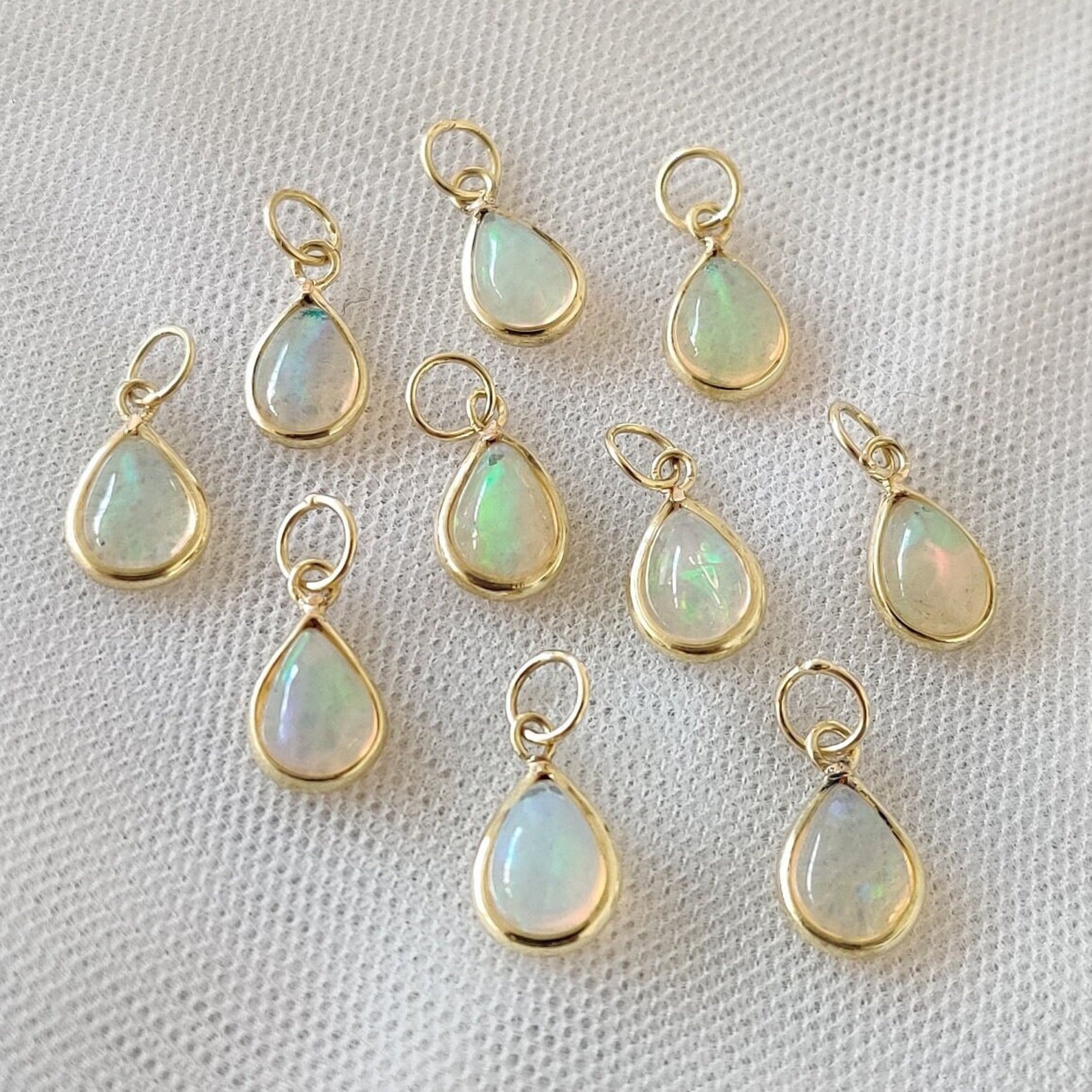 Real 18k Gold Opal Pear Charm, Natural Opal Stone, Solid 18 Carat Gold ...