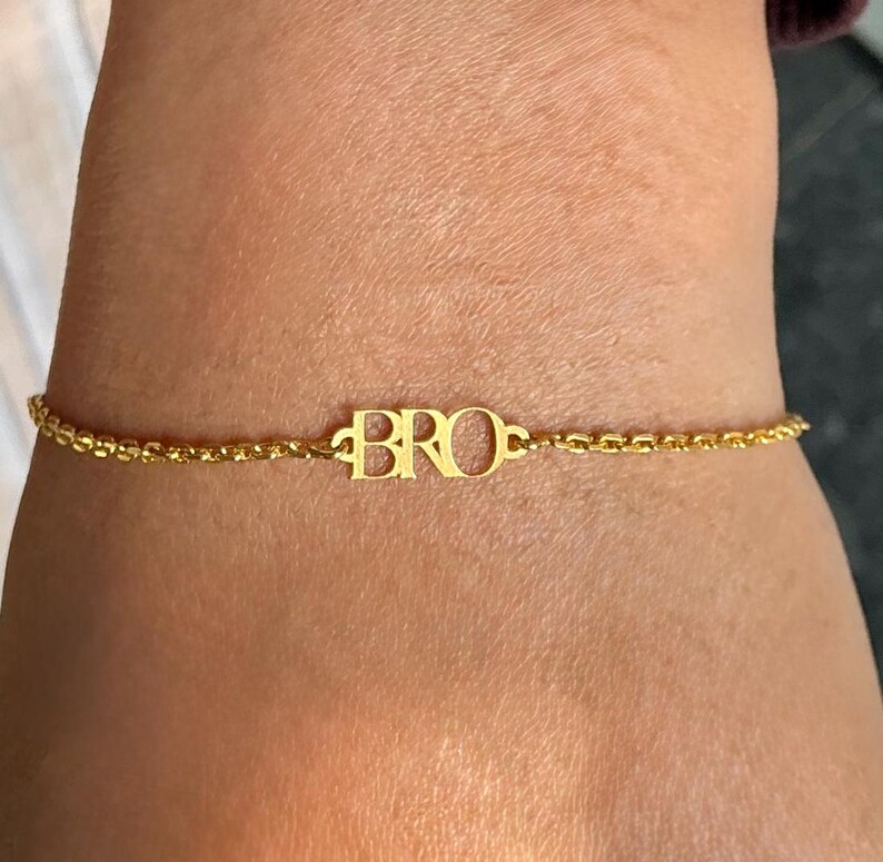 18K Real Gold Bro Initial Bracelet | Dainty Yellow Gold Charm ...