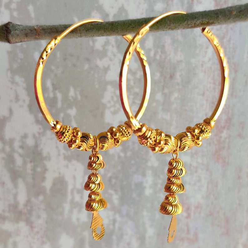 22K Yellow Real Gold Hoops & Earrings, Minimalist, Leaf, Dainty, Gift ...