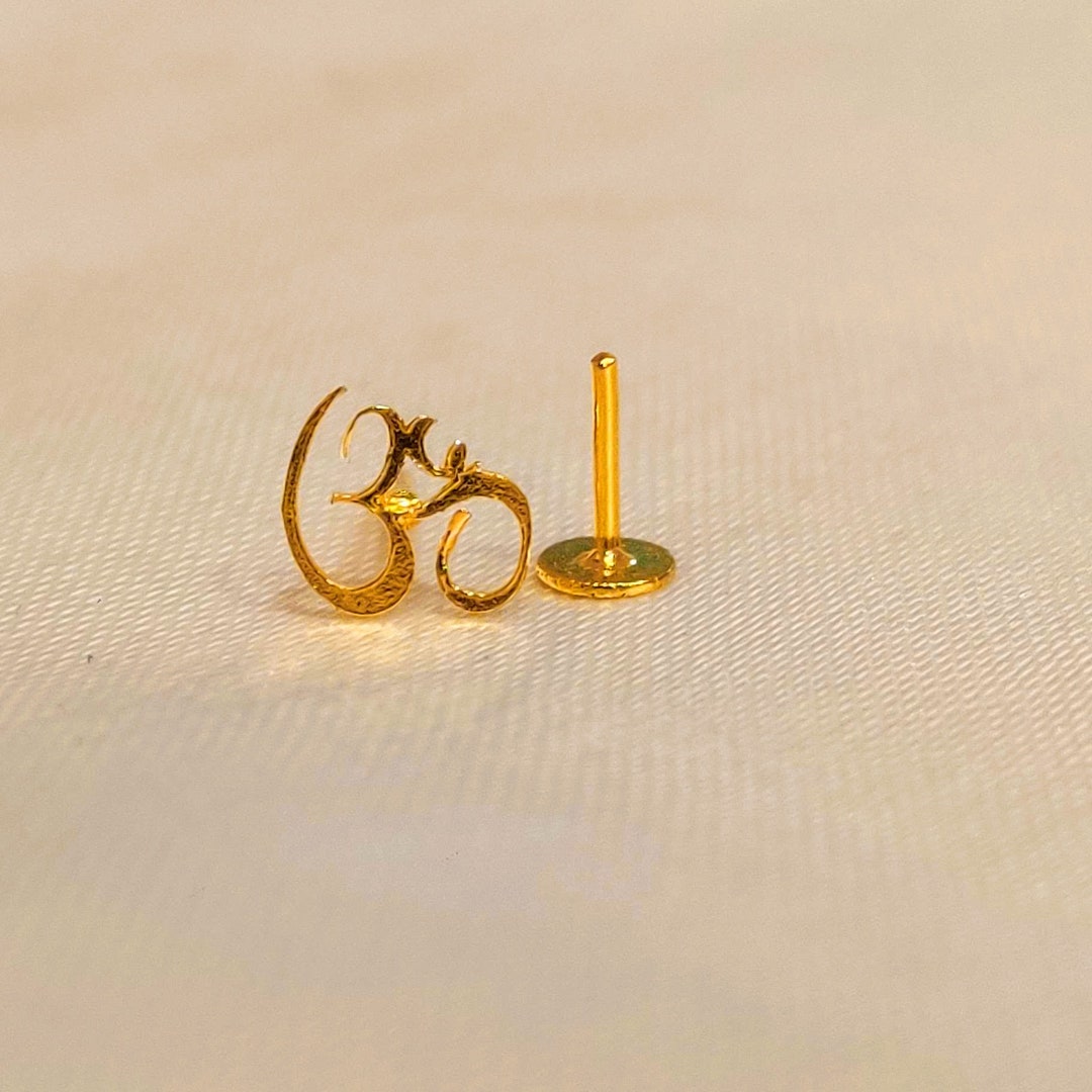 18k Gold OM Nose Stud, Real Gold Nose Push Back , Meditation, Gold Nose ...
