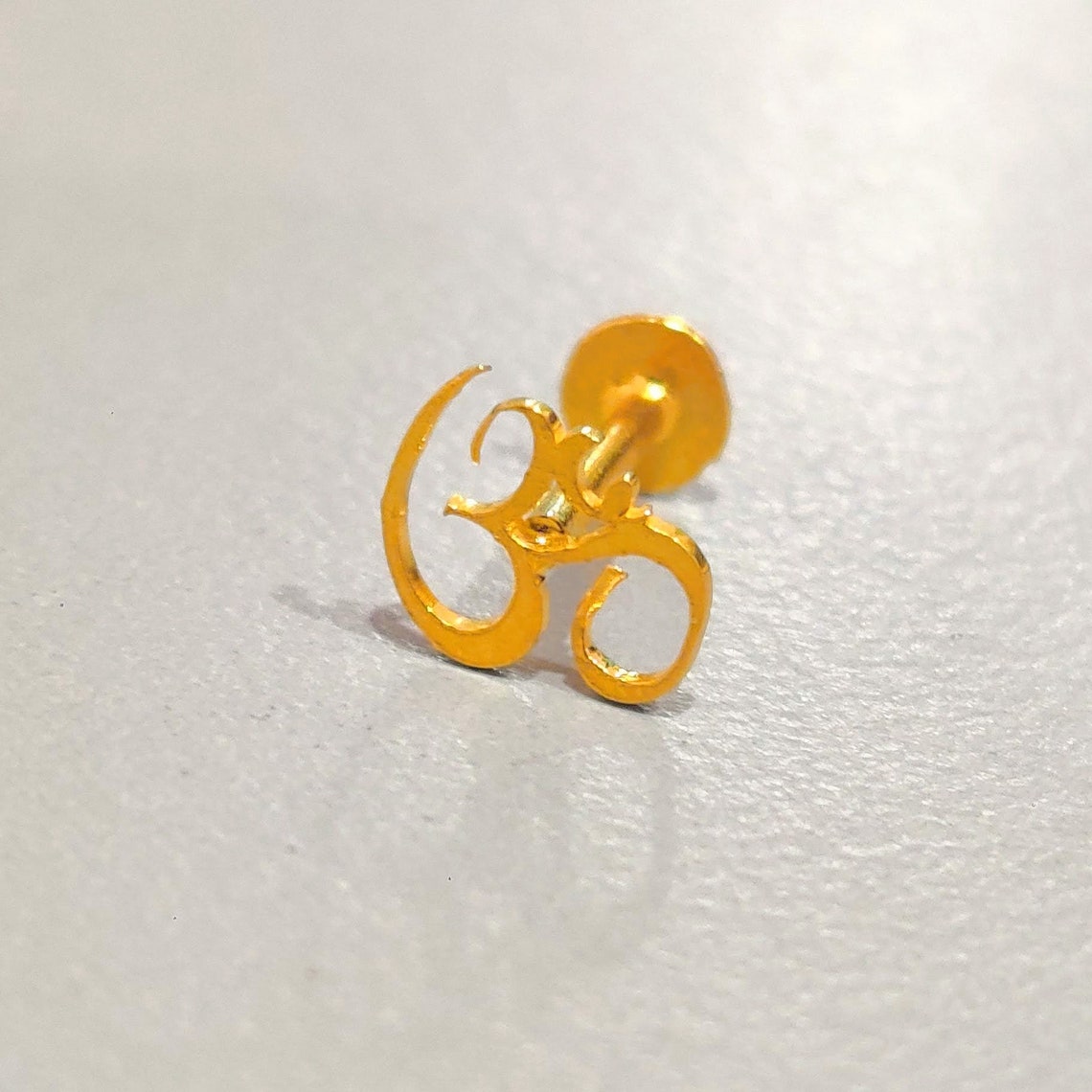 18k Gold OM Nose Stud, Real Gold Nose Push Back , Meditation, Gold Nose ...