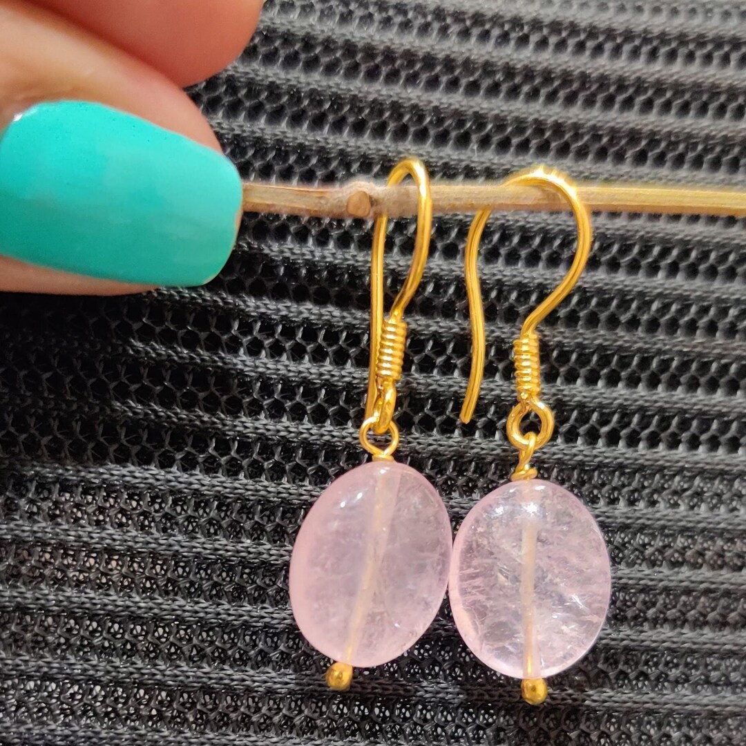 Solid 18K Yellow Real Gold With Natural Pink Morganite Dangle - Etsy