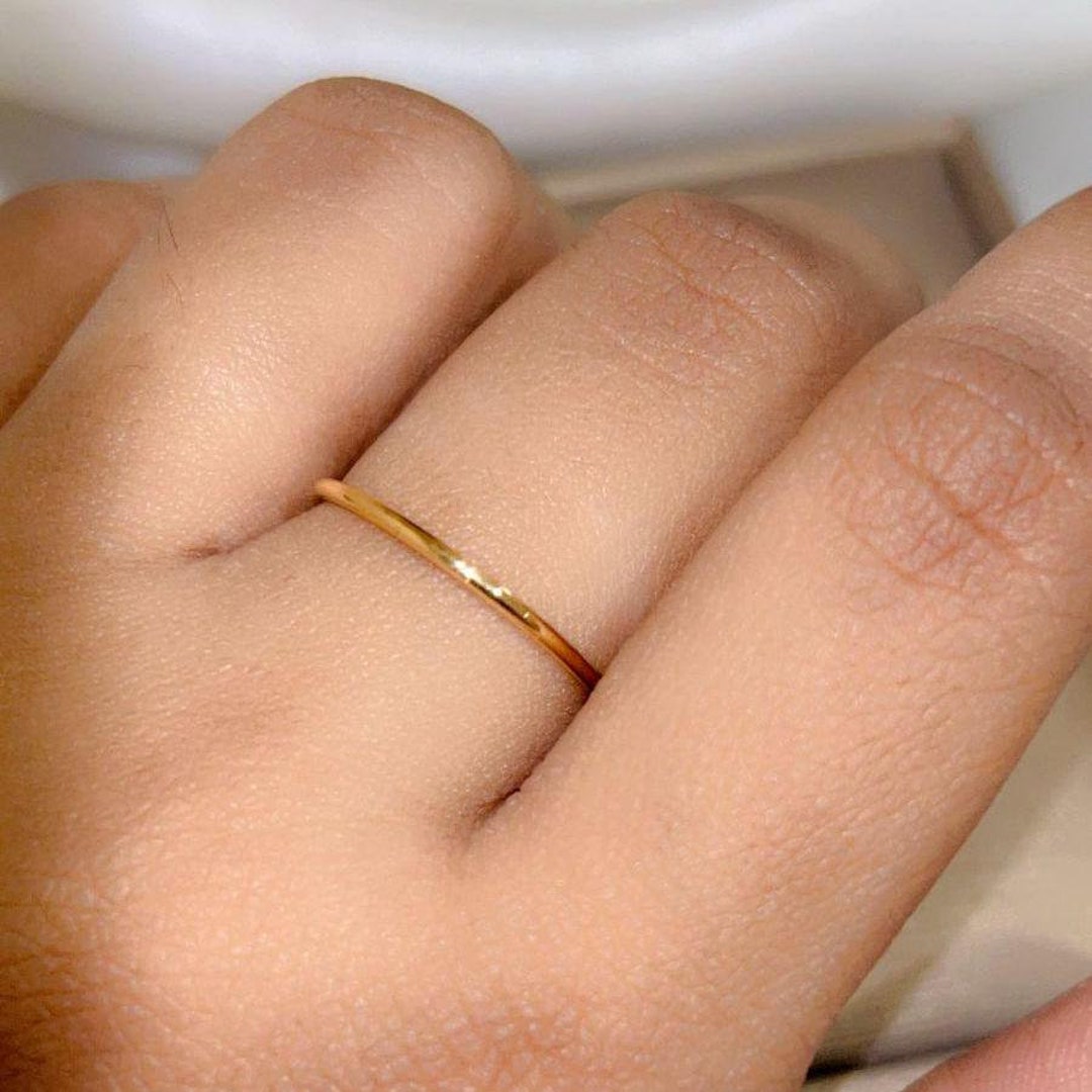 22K Solid Gold Stackable Ring | Real Yellow Gold Band | Dainty Handmade Gold Ring | Minimalist ...