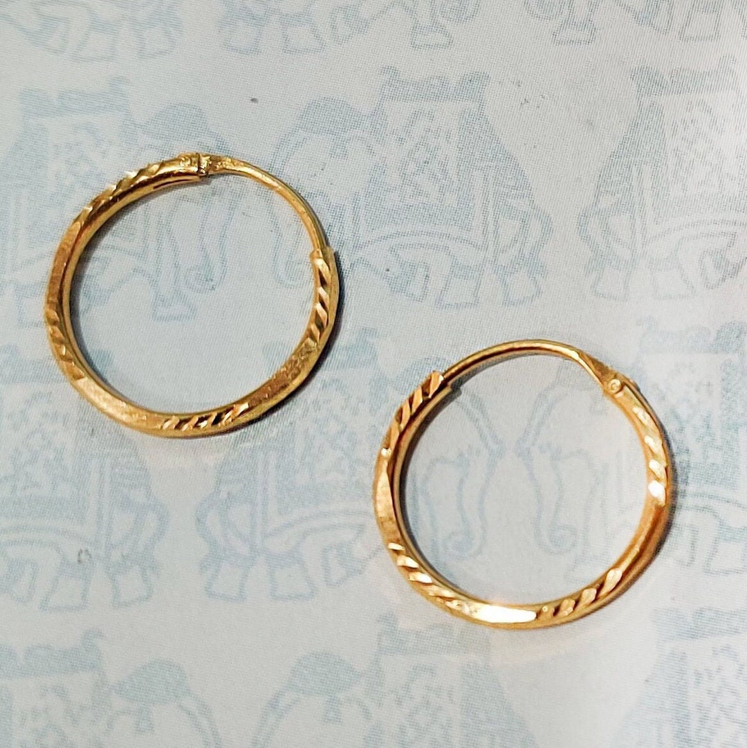 22K Yellow Real Gold Hoops & Earrings, Minimalist, Dainty, Gift for Her ...