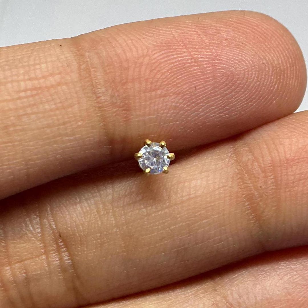 22k Gold Nose Stud, Real Gold Nose Push Back, Screw Nose Stud, Tiny ...