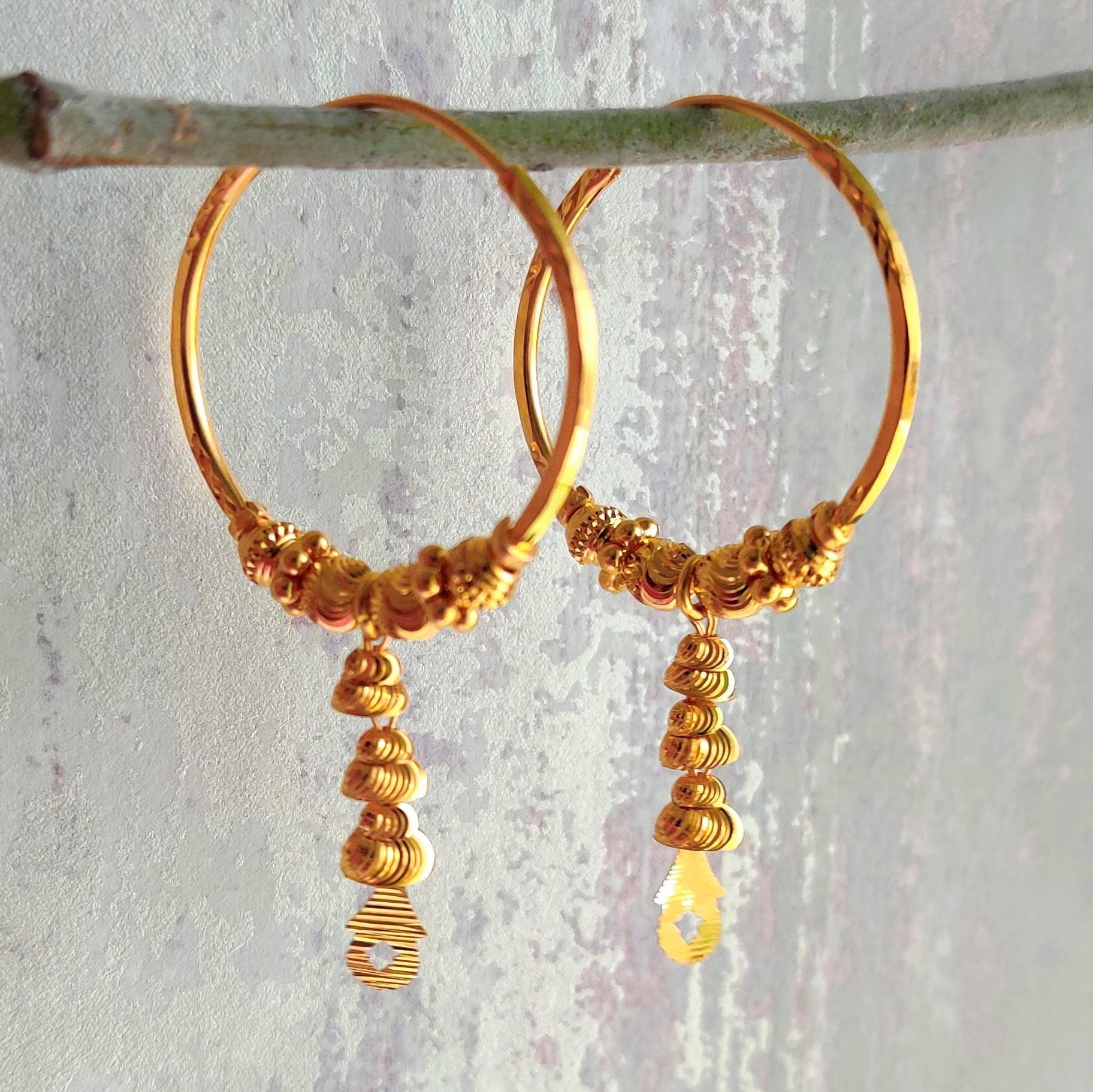 22K Yellow Real Gold Hoops & Earrings, Minimalist, Leaf, Dainty, Gift ...