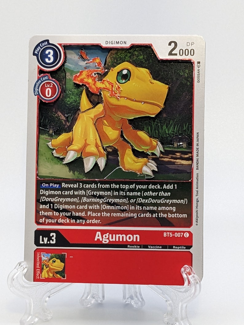 AGUMON 3D Shadowbox Card Art Digimon BT5-007 Handmade, One of a Kind Trading Card Alter GB Card ...
