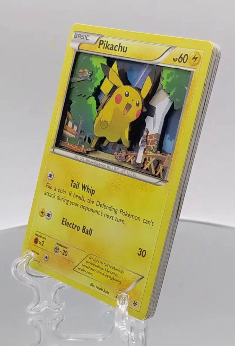 PIKACHU Pokemon 3D Shadowbox Art Card Handmade, One of a Kind Trading Card Alter GB Card Hole - Etsy