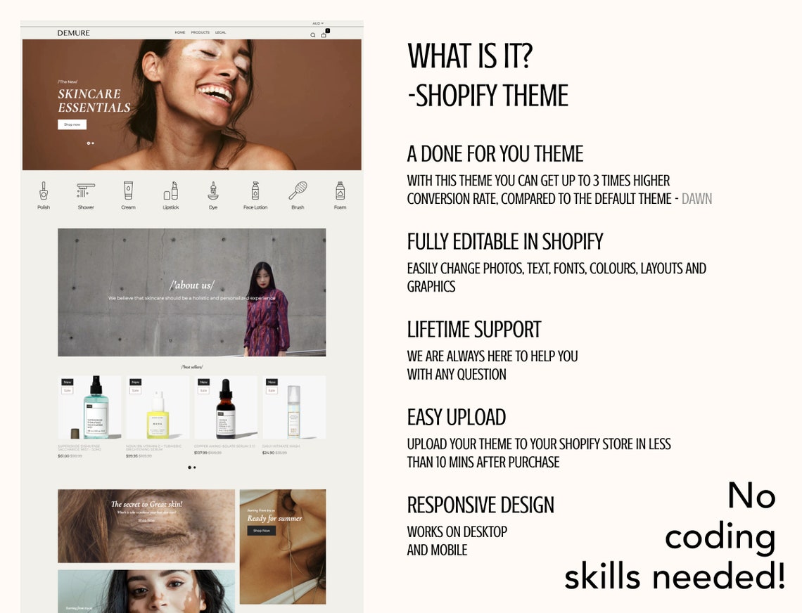 Shopify Theme for Skincare Brand Demure, Skincare Ecommerce Branding ...