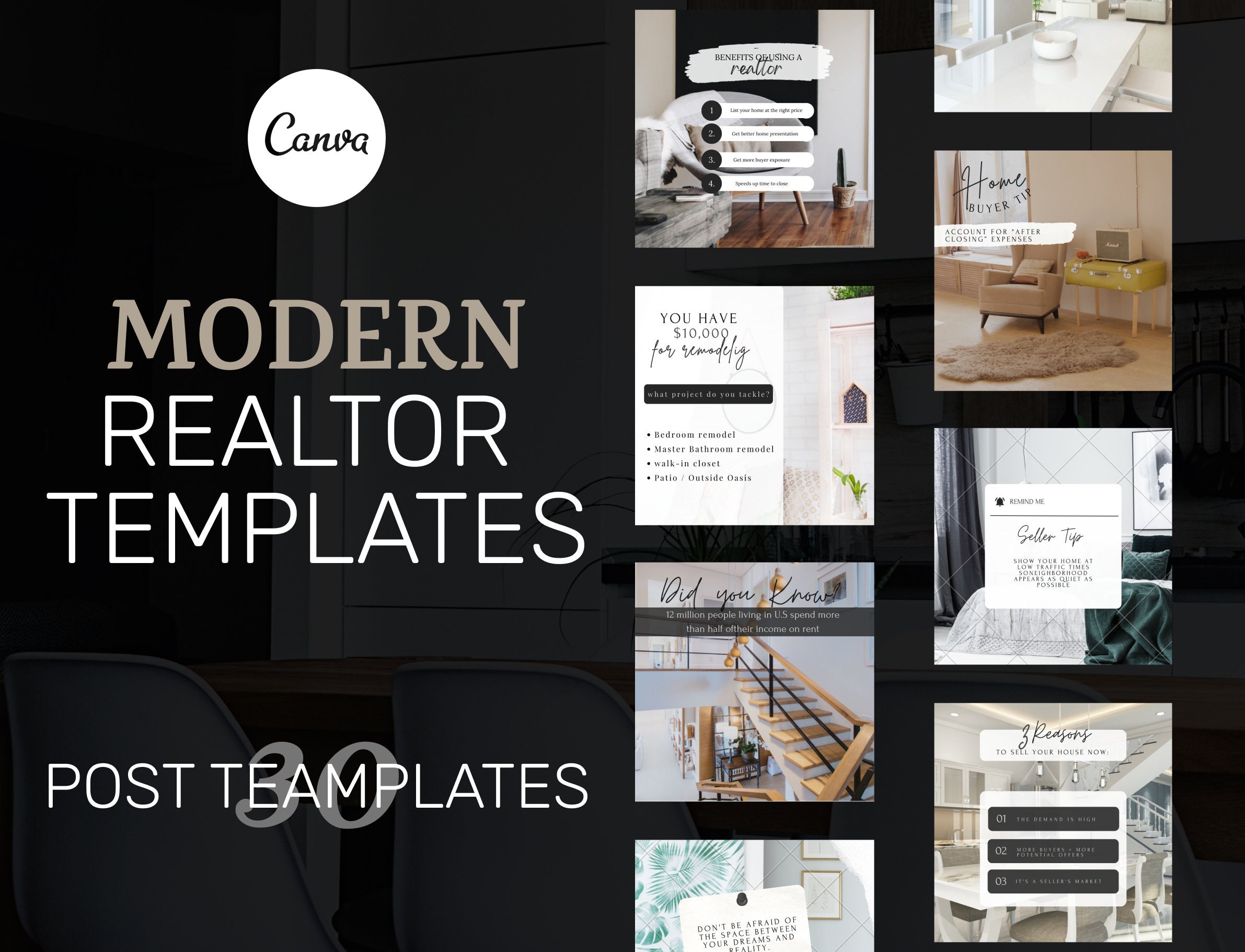 30 Real Estate Instagram Post Templates for Canva, Real Estate ...