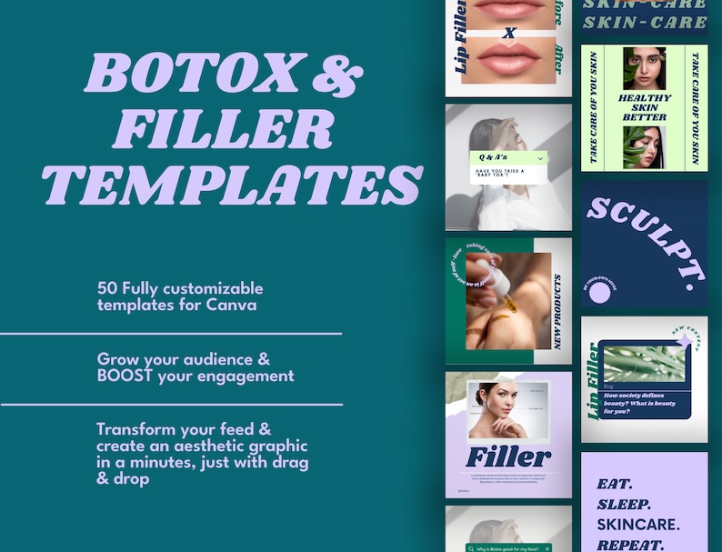 100 Botox and Filler Instagram Templates for Canva, Nurse Injector ...
