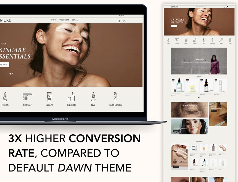 Shopify Theme for Skincare Brand Demure, Skincare Ecommerce Branding ...