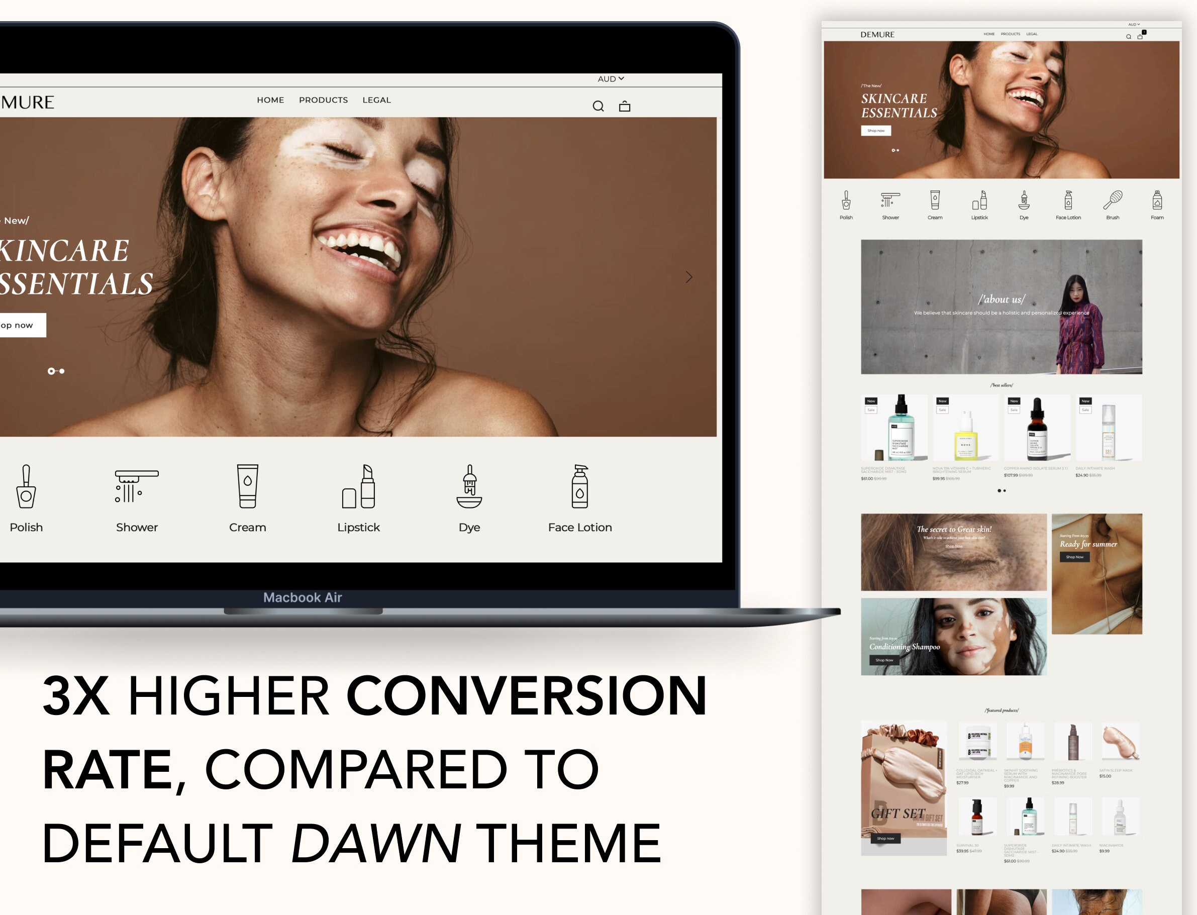 Shopify Theme for Skincare Brand Demure, Skincare Ecommerce Branding ...