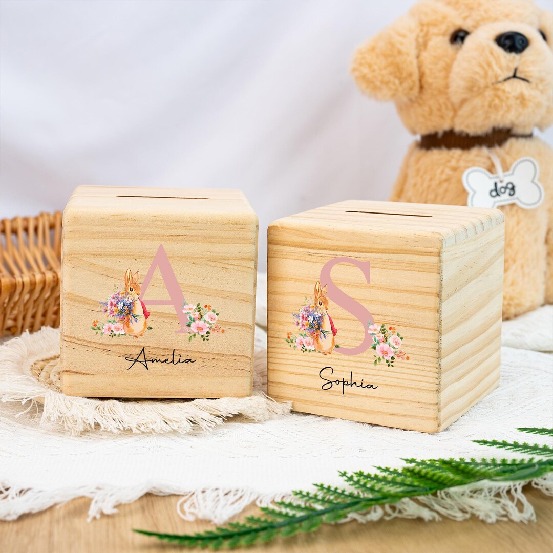 Rabbit Piggy Bank, Easter Gift Money Box Girl, Baptism Gift Girl ...