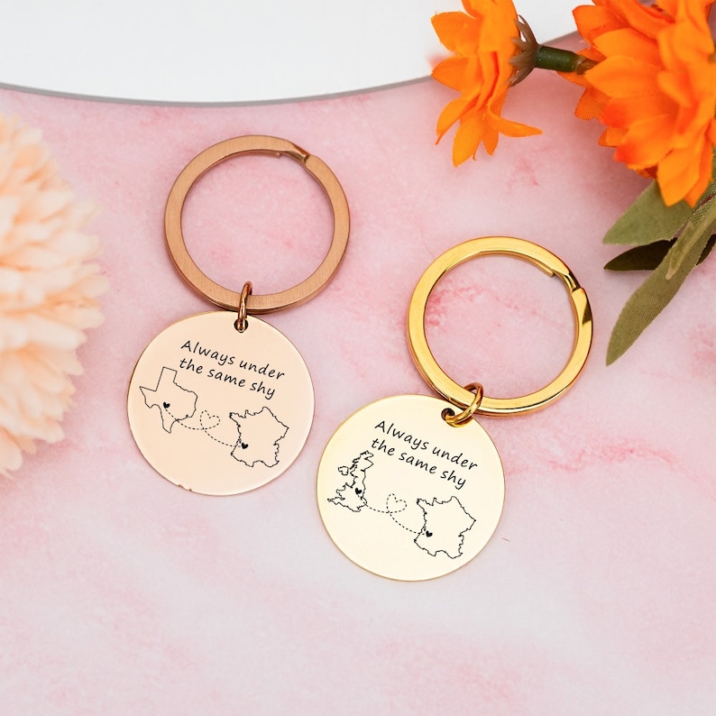 Custom Two Map Keychain for Couple,long Distance Relationship Gift,gift ...