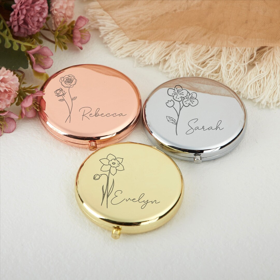 Custom Birth Flower Girl Mirror With Name,personalized Women Pocket ...