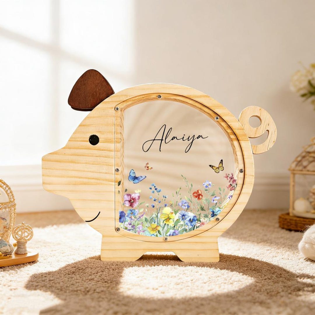 Personalized Flower Piggy Bank With Name: Kids Coin Box,money Bank for ...