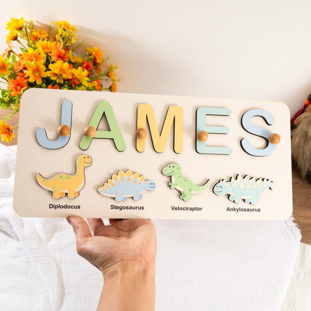Dinosaur Name Puzzles, Wooden Personalized Gifts, Baby Montessori Toys ...