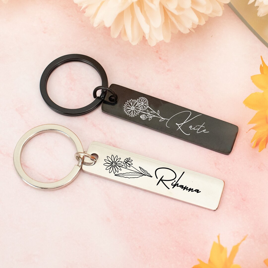 Personalized Birth Flower Keychain,custom Name Keychain,keychain,new ...