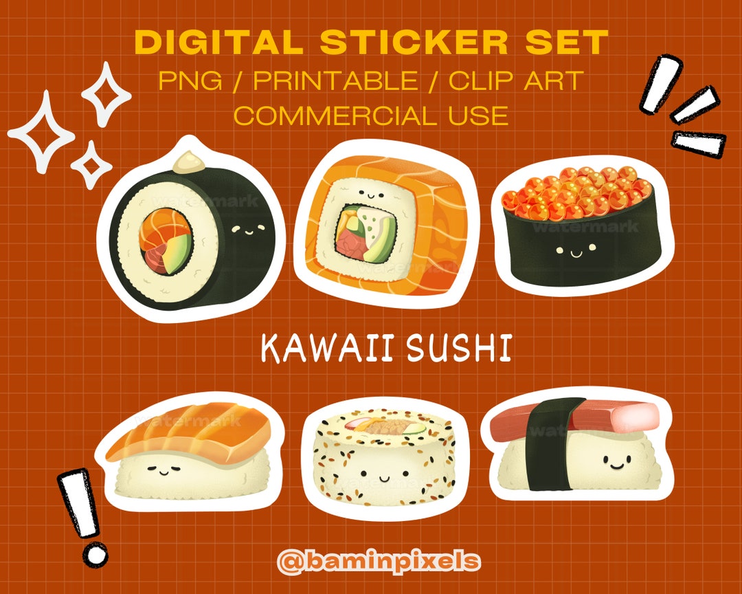 Kawaii Cute Sushi Stickers Set Digital Art Printable for - Etsy