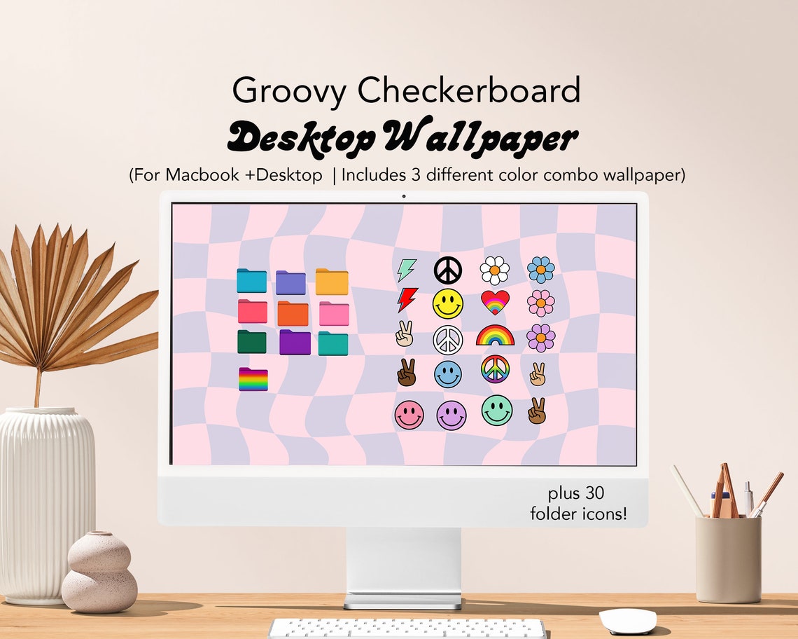 Desktop Organizer | Danish Pastel Wallpaper | Retro Groovy | Laptop ...