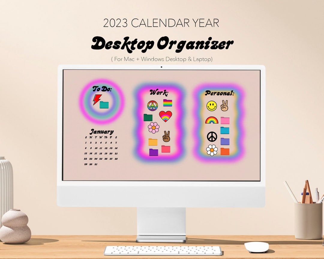 Desktop Organizer | 2023 Calendar | Retro Groovy Wallpaper | Laptop ...