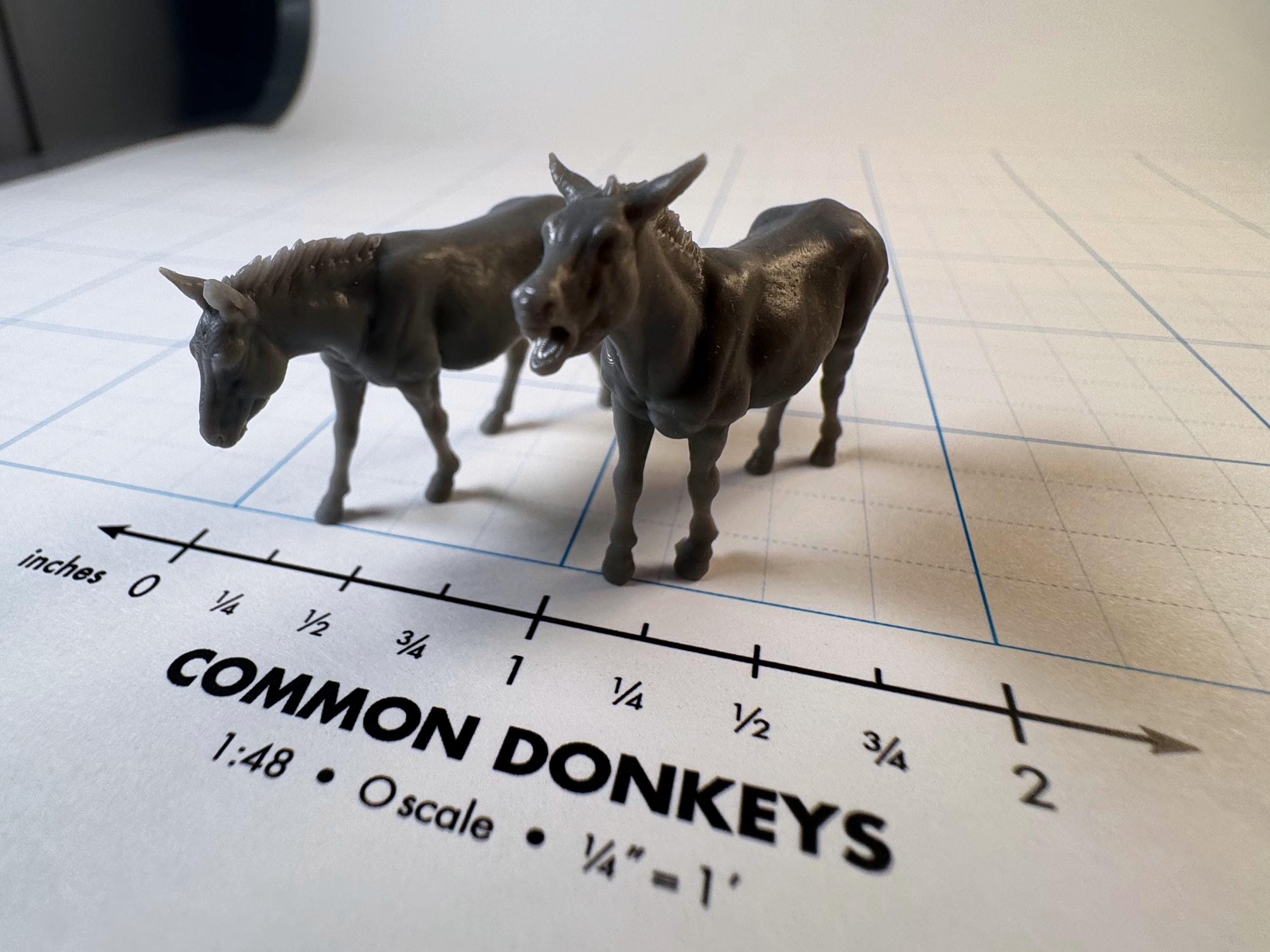 Common Donkeys • 1:48 • O Scale Model Railroad Animal Figures (set of ...