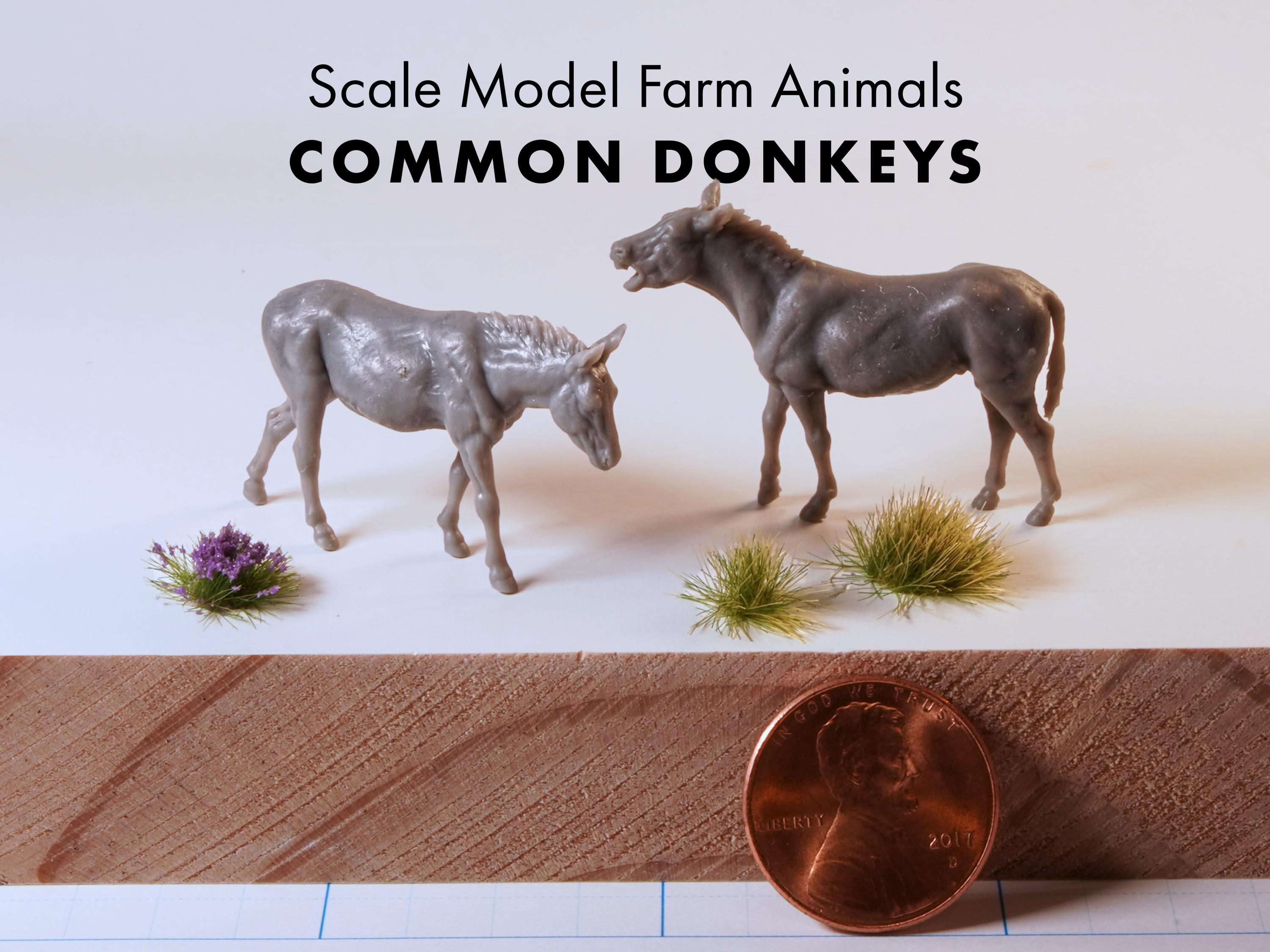 Common Donkeys • 1:48 • O Scale Model Railroad Animal Figures (set of ...
