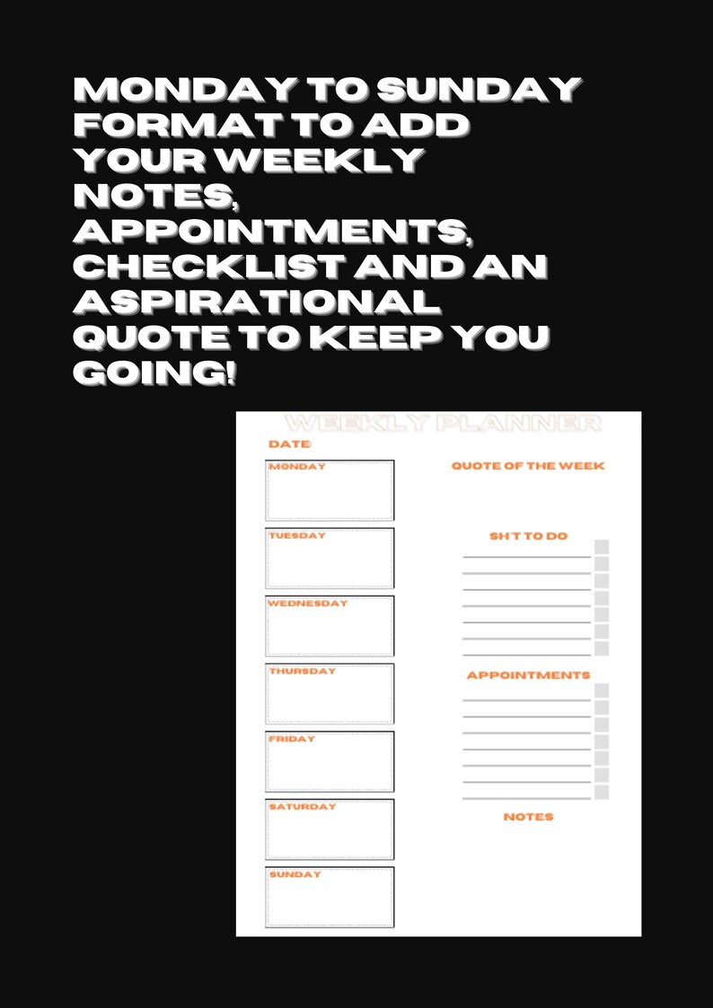 PRINTABLE WEEKLY PLANNER - Monday to Sunday, 5 X Colour Options ...