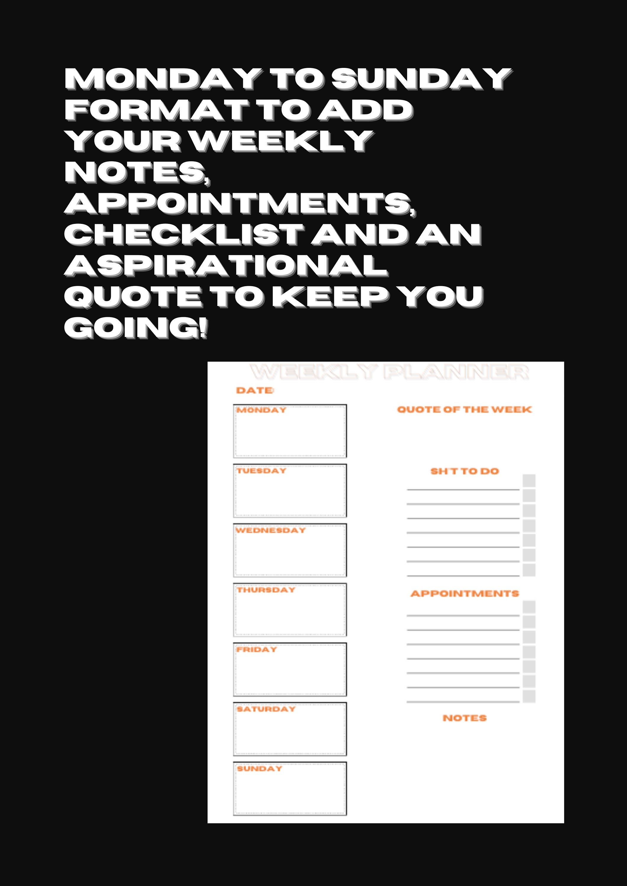 PRINTABLE WEEKLY PLANNER - Monday to Sunday, 5 X Colour Options ...