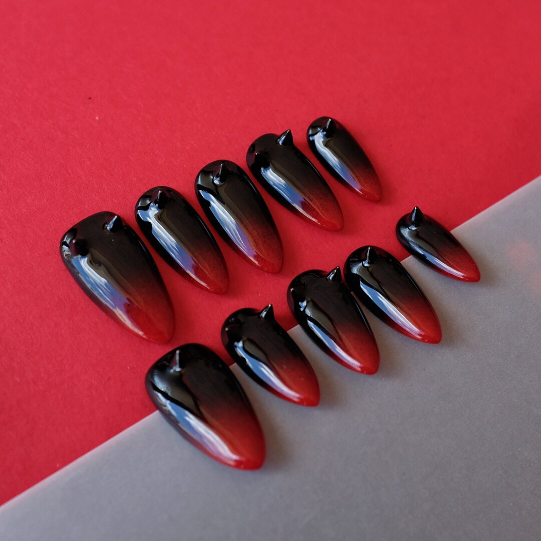 3D Horror Almond Nails demonic Nails goth Press Ons halloween Nails ...