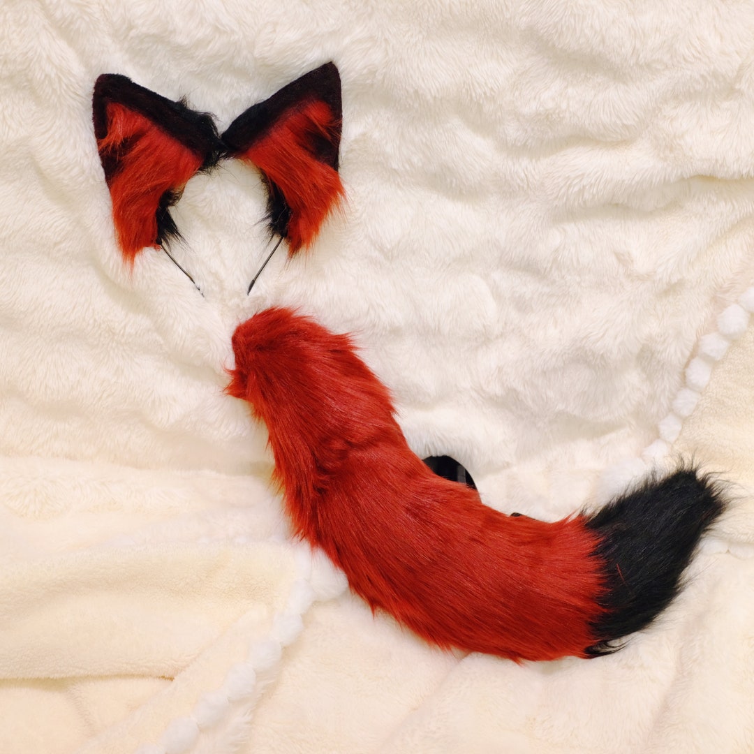Handmade Red Furry Ears and Tail Set - Dog Wolf Cosplay Costume ...