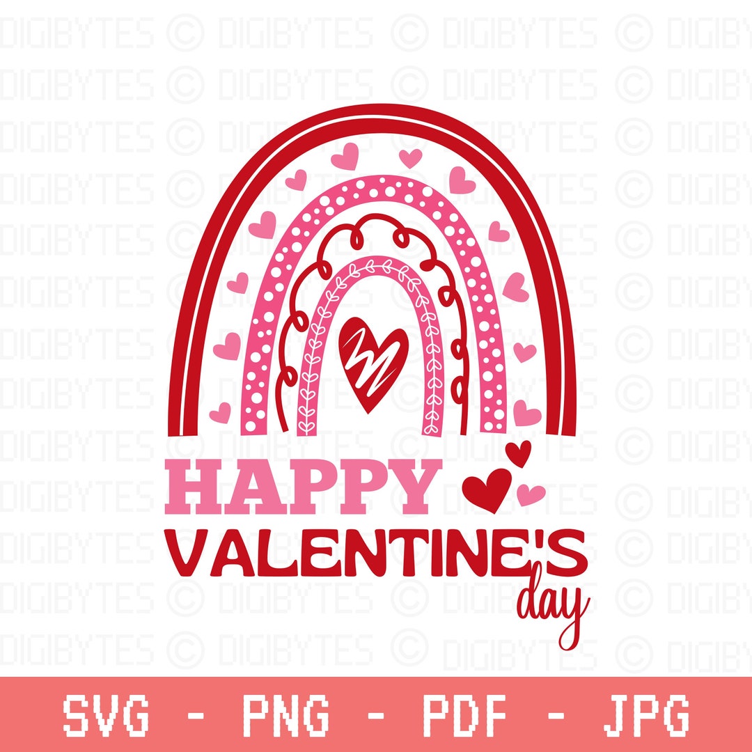 Happy Valentines Day Rainbow SVG, Heart Rainbow, Digital Download, Cut ...
