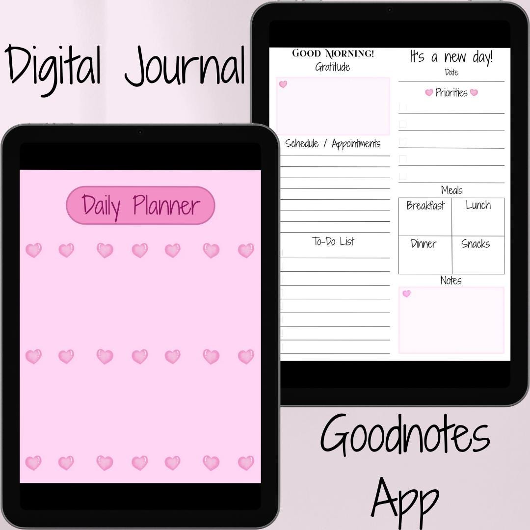 Pink Heart Vintage Daily Planner – Printable PDF for Gratitude, Goals ...
