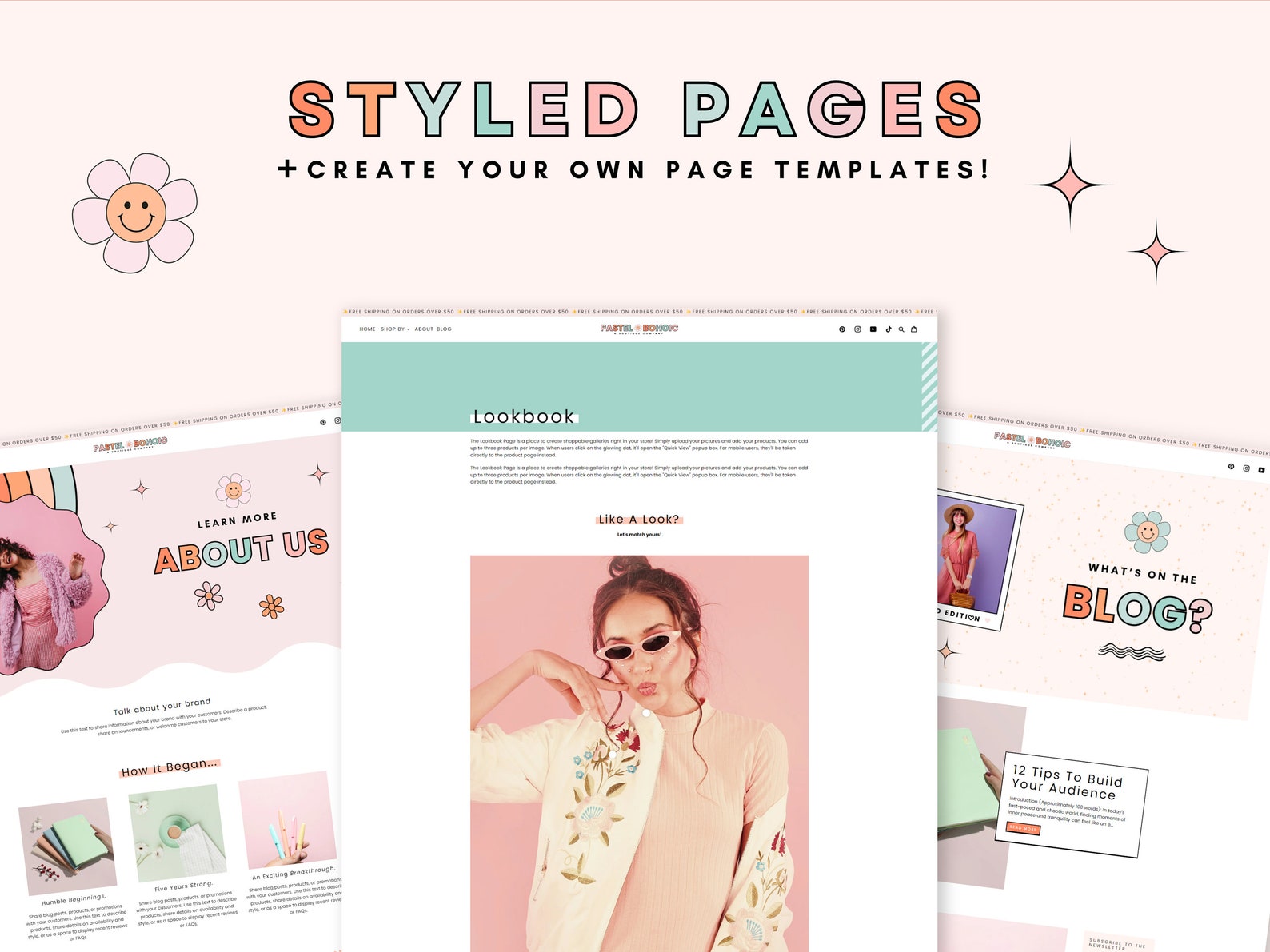 Shopify Theme Template, Pink Shopify Shopify Boutique Theme With Canva ...