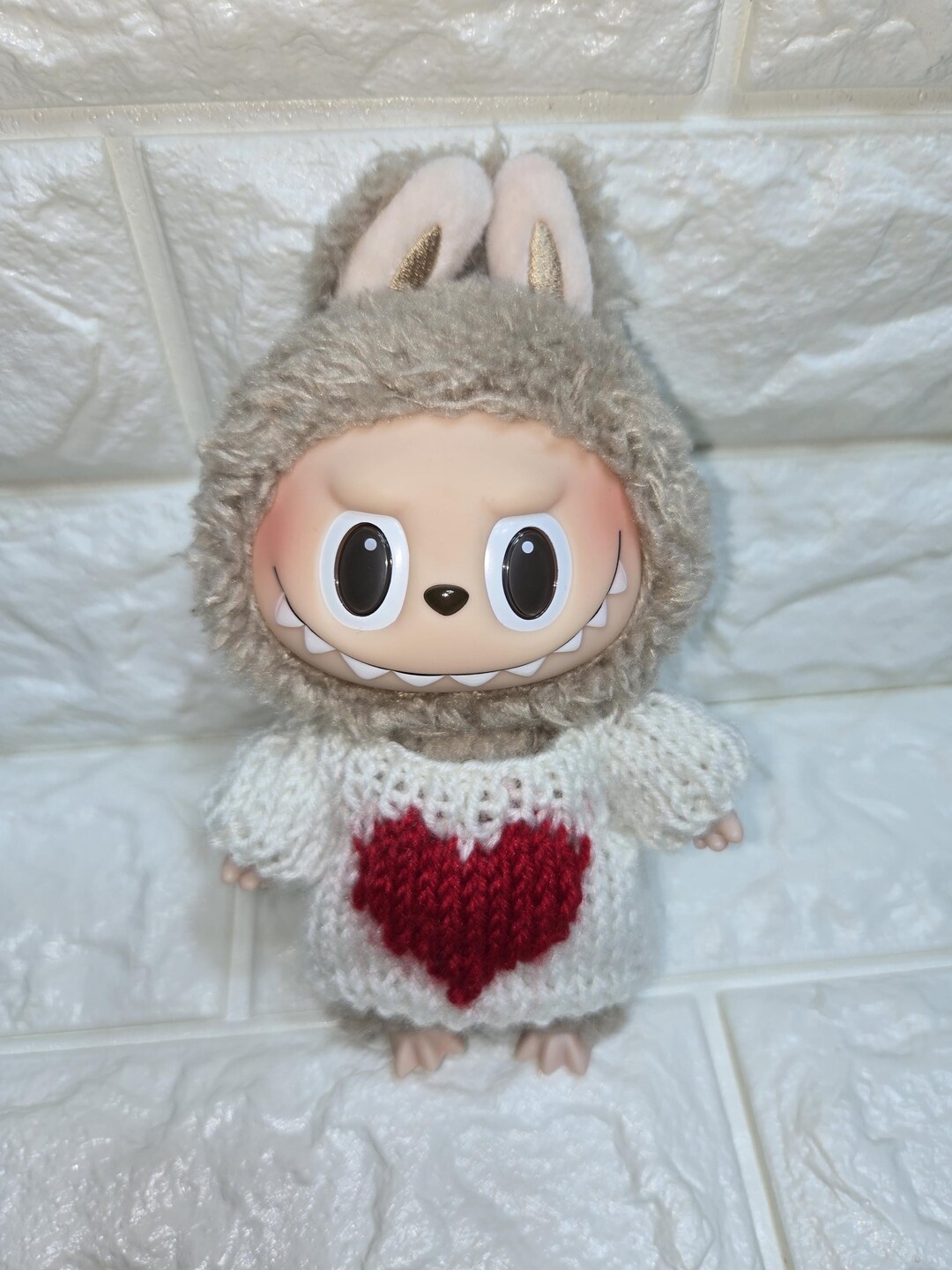Clothes: Knitted Heart Sweater for Labubu - Etsy