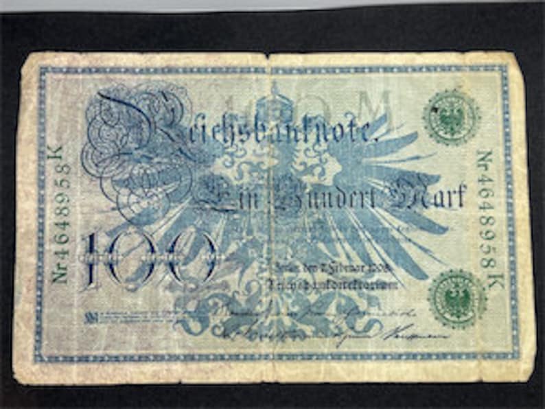German One Hundred Marks Reichsbanknote Nr 4648958 K - Rag _ H1147 - Etsy