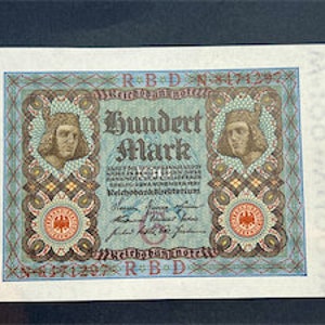 Germany One Hundred Marks 1920 Reichsbanknote N8471297 AUNC - H954 - Etsy