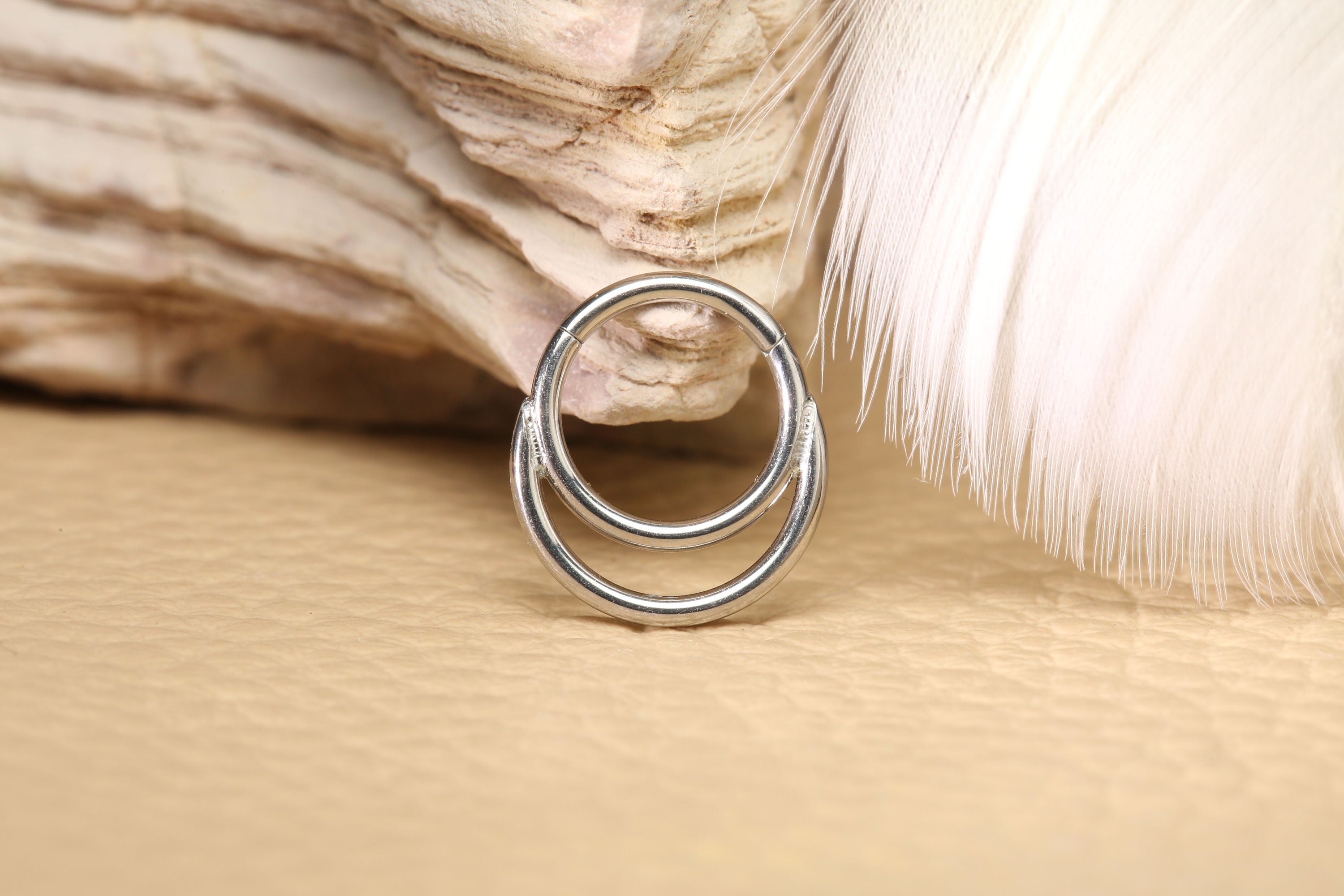 White Opal Double Ring Septum Jewelry Nasal Septum Jewelry Nose Ring ...