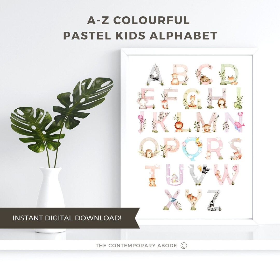 Kids Learning Pastel Colour Alphabet Poster | Decor Children Print ...