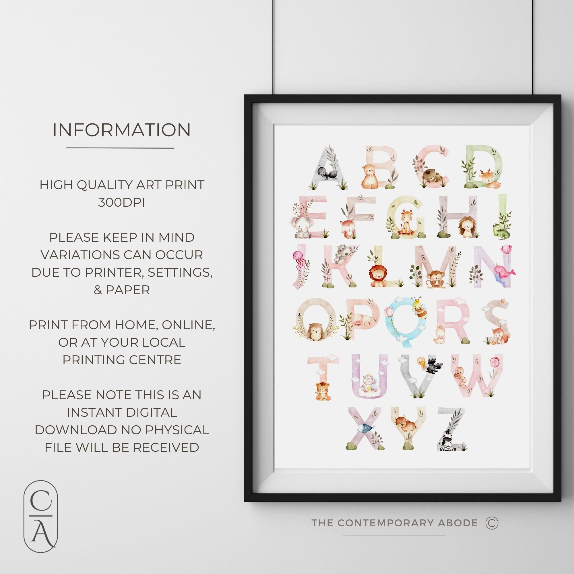 Kids Learning Pastel Colour Alphabet Poster Decor Children Print ...