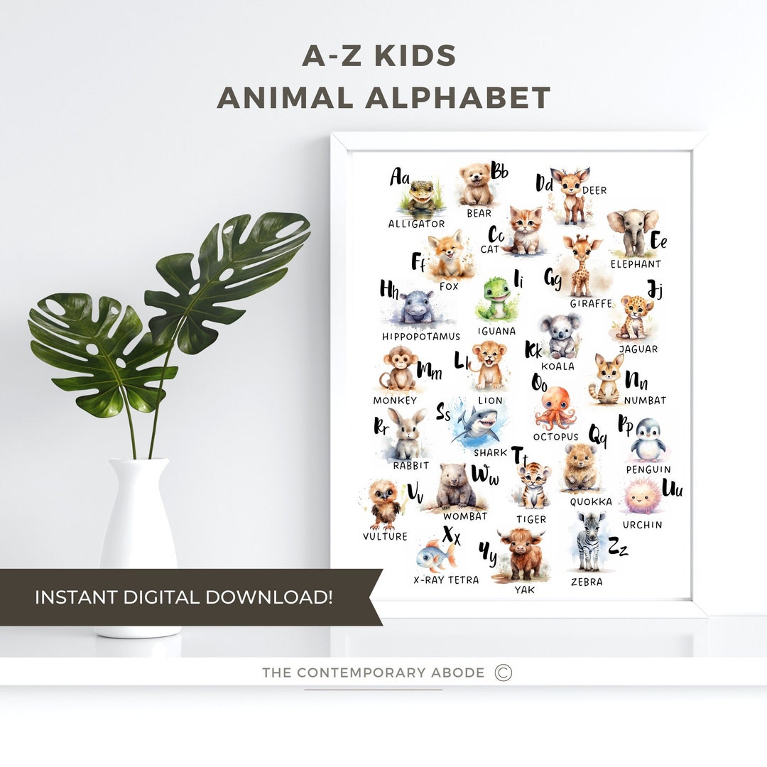Kids Learning Animal Alphabet Poster | Artful Printable Poster | Decor ...