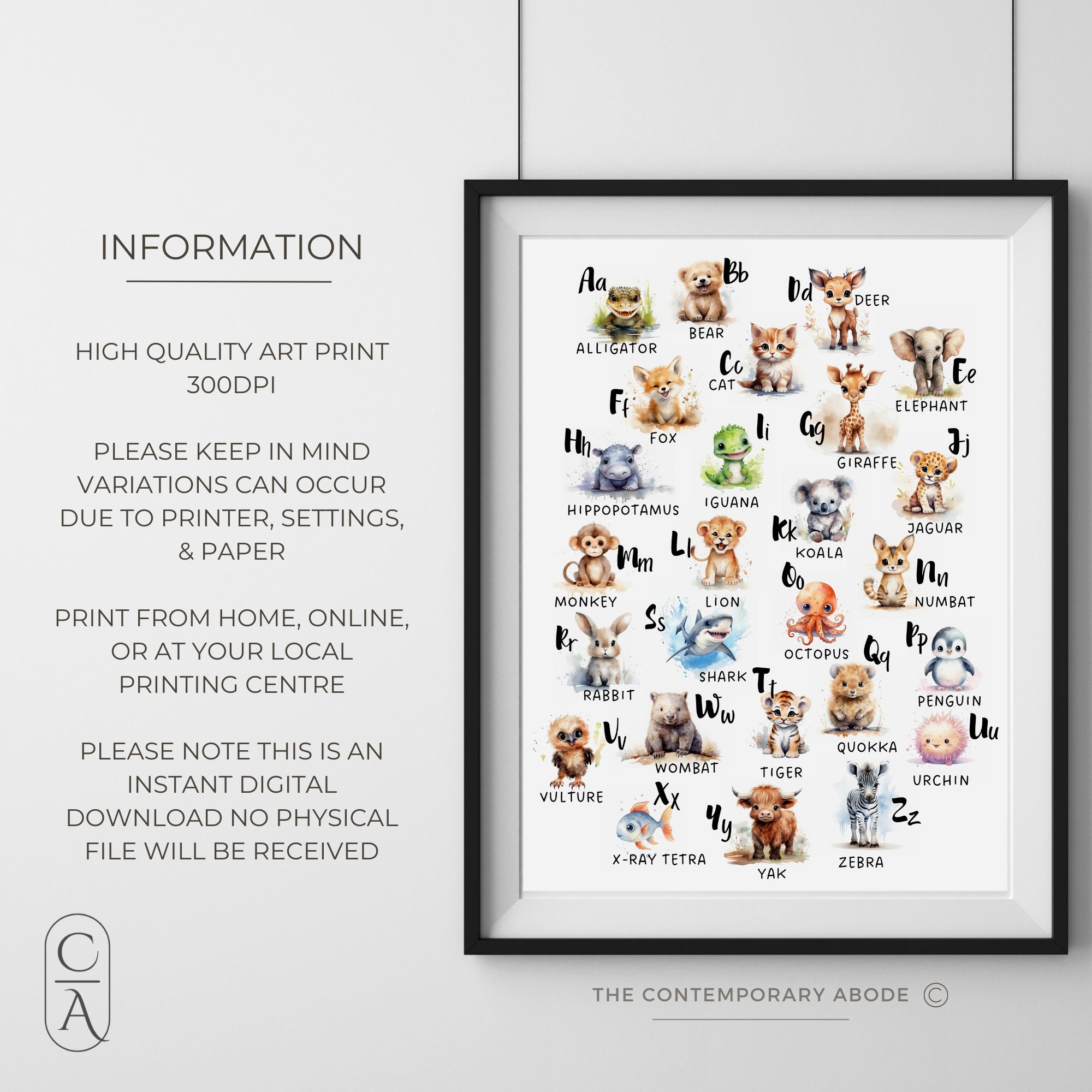 Kids Learning Animal Alphabet Poster | Artful Printable Poster | Decor ...