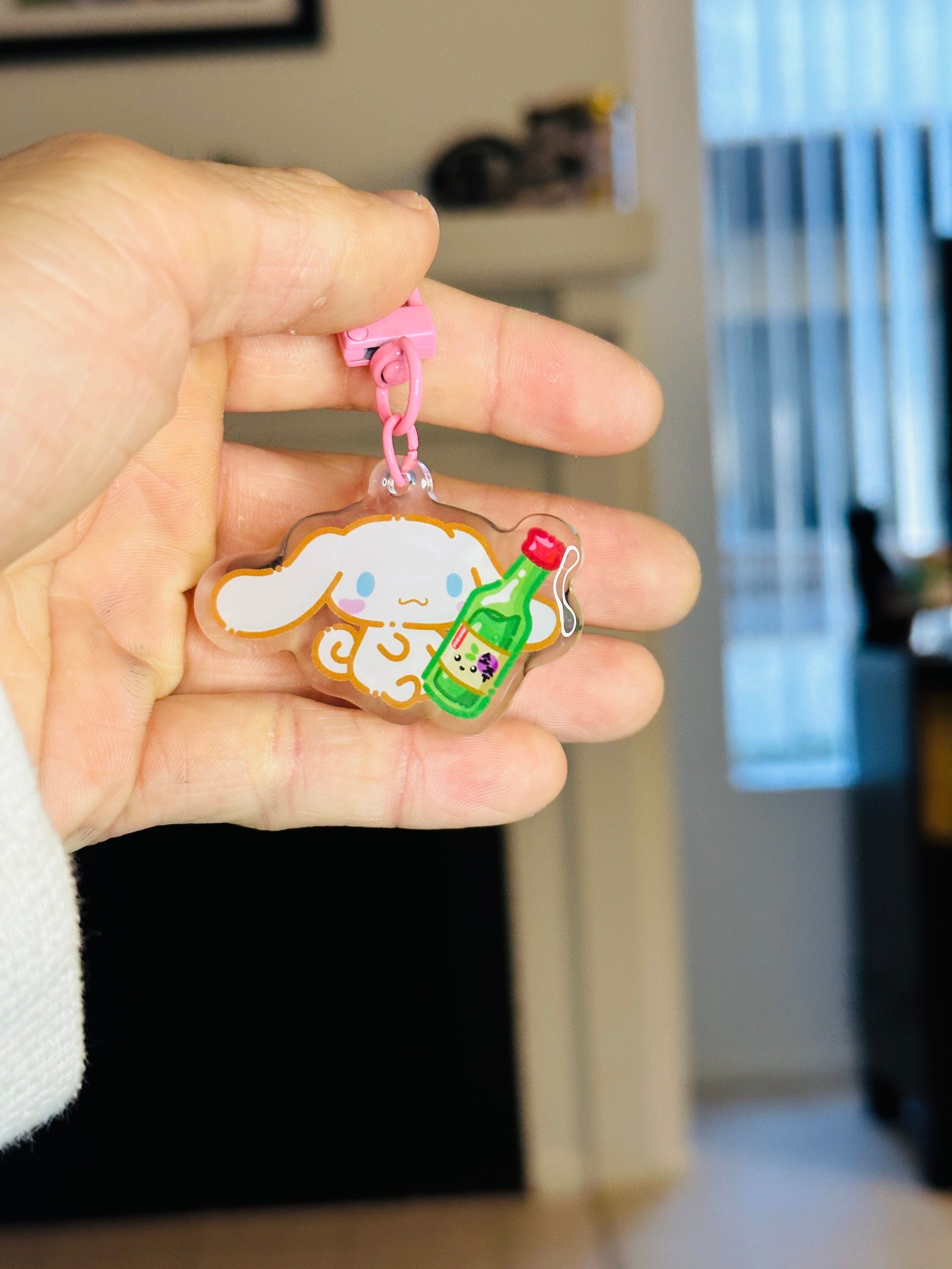 Cnnamor0ll Snrio Keychain Charm Soju Lover Acrylic Decoration for Your ...