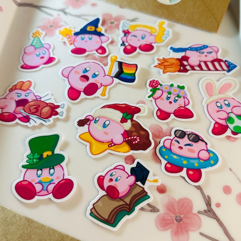 KIRBY KAWAII Holidays Cute Sticker Pack Pink Puffball Memes, Mini ...