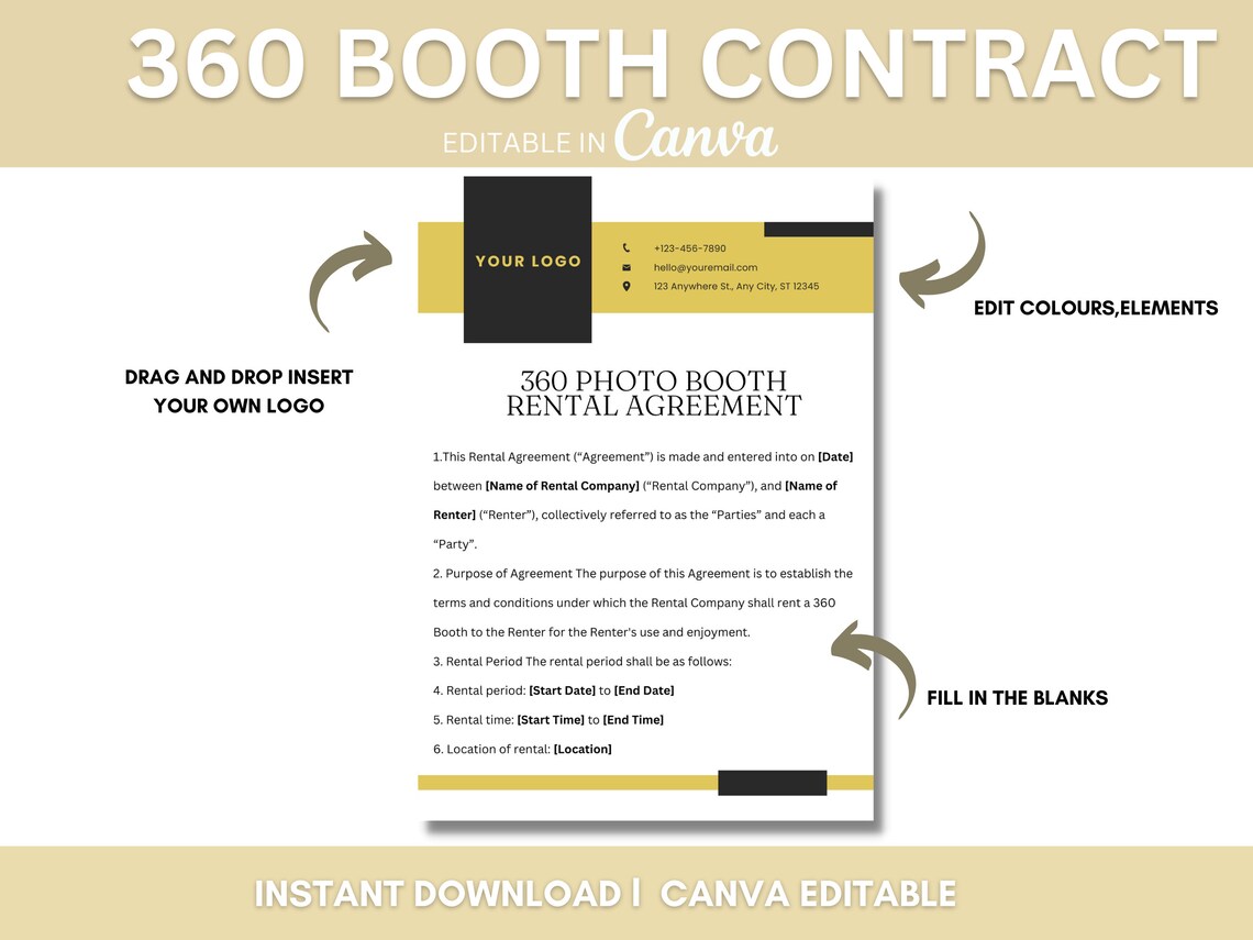 360 Photo Booth Contract 360 Booth Editable Contract Template, Photo ...
