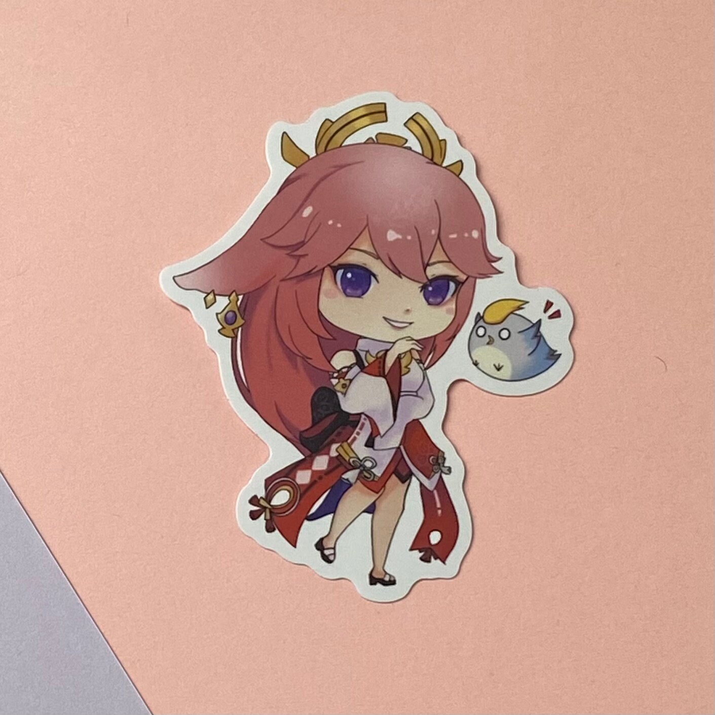 Genshin Impact Yae Miko & Raiden Shogun ei W/ Bird Glossy Weatherproof ...