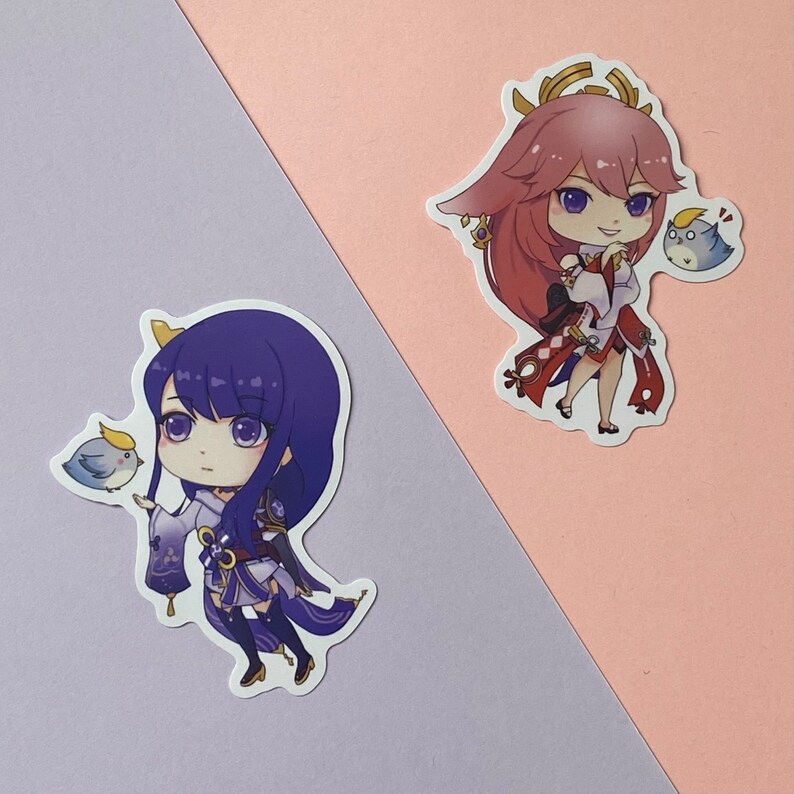 Genshin Impact - Yae Miko & Raiden Shogun (ei) W/ Bird Glossy ...