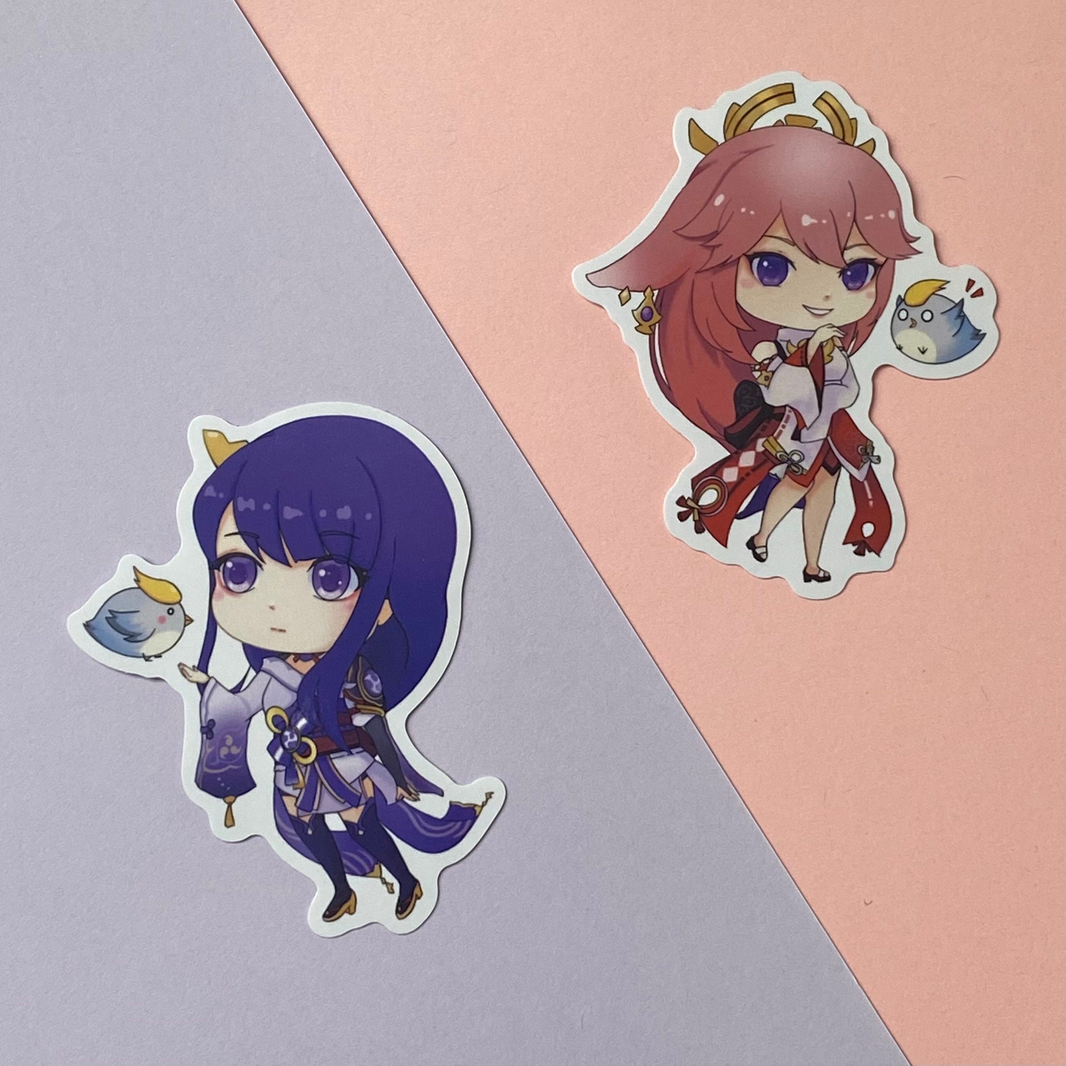 Genshin Impact Yae Miko & Raiden Shogun ei W/ Bird Glossy Weatherproof ...