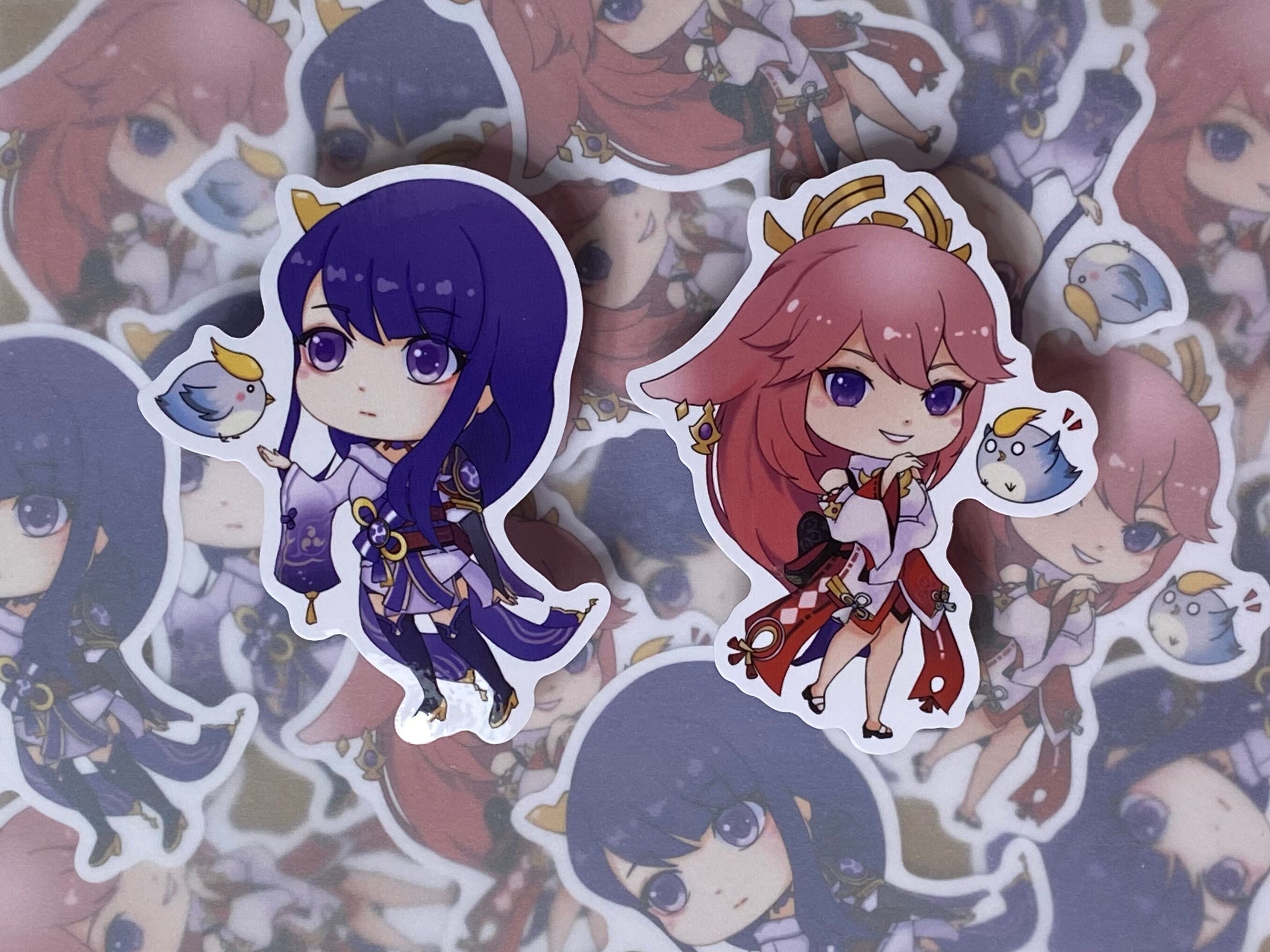 Genshin Impact Yae Miko & Raiden Shogun ei W/ Bird Glossy Weatherproof ...